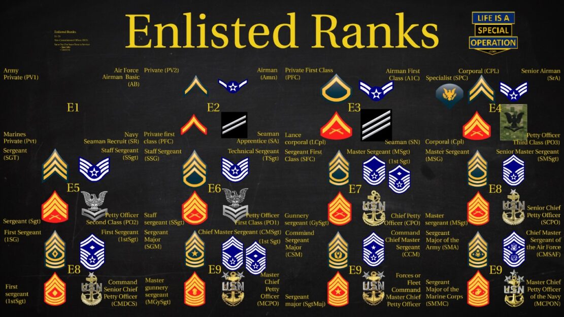 U.S. Military Enlisted Ranks in Order (E-1 to E-9): All Branches
