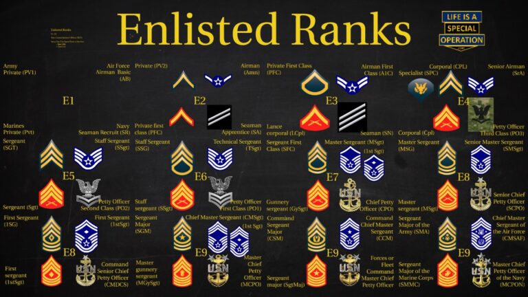 U.S. Military Enlisted Ranks in Order (E-1 to E-9): All Branches